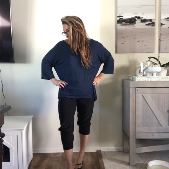 Perry Ellis | Tops | Drapey Chic Navy Modal Pocket Tee | Poshmark